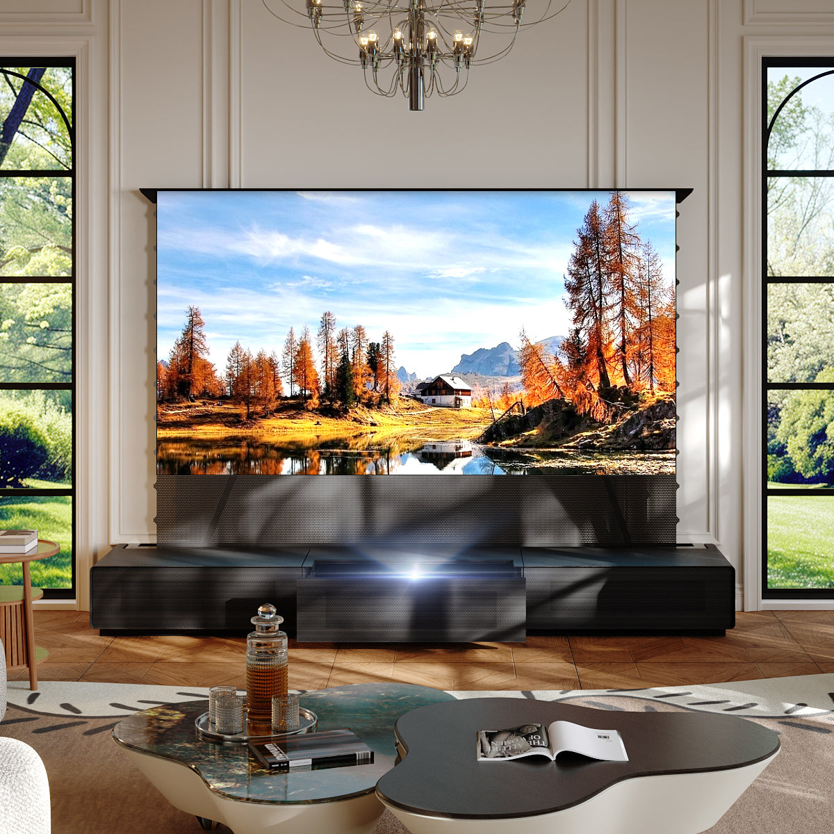 Pre-Assembled Wood Grain Motorized UST TV Stands | Shore RolaTV