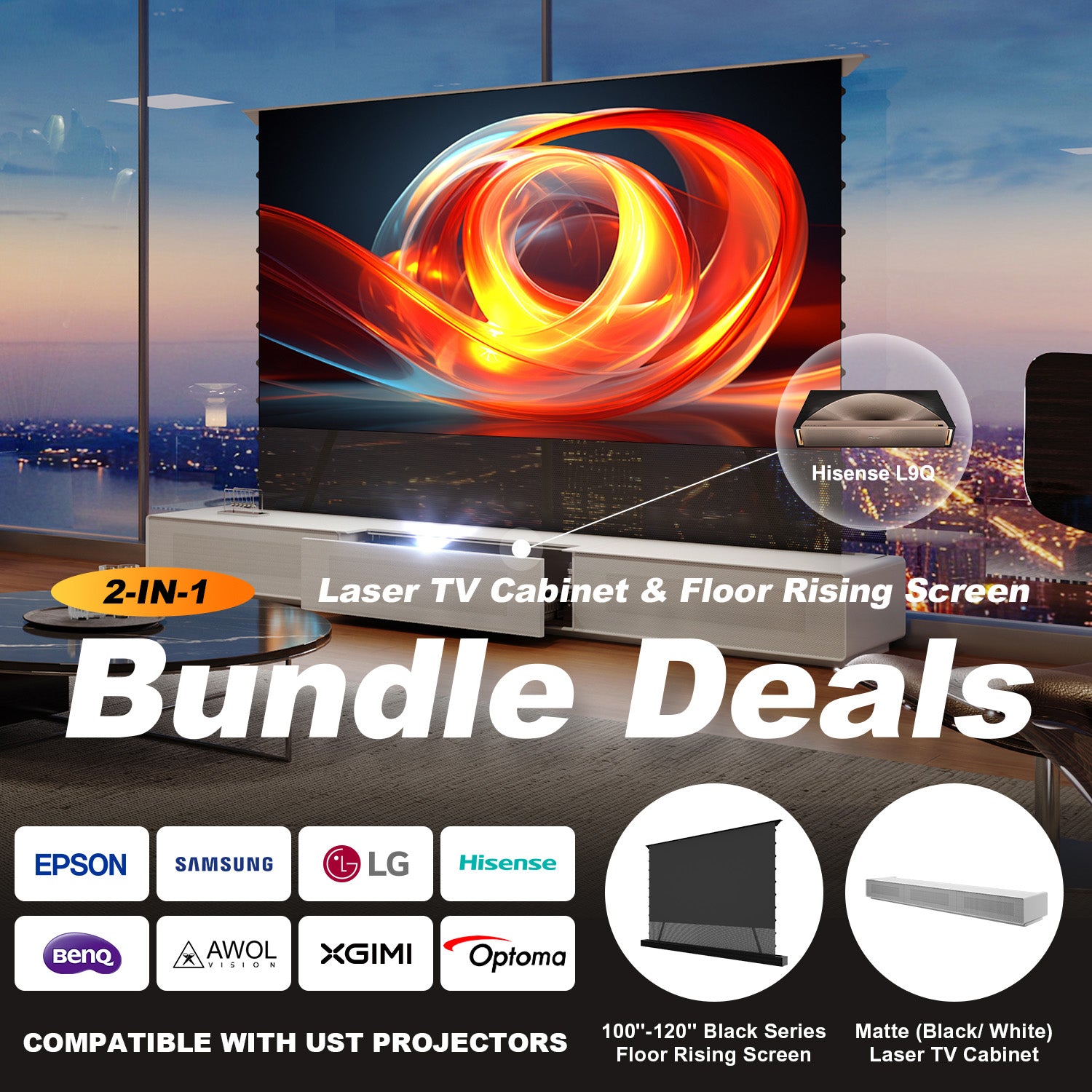 Movable Motorized UST TV Stand with Rising Screen | Shore RolaTV